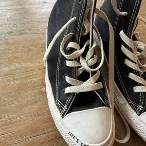 Converse | Shoes | Converse Black And White Hightop Sneakers Lifes Too ...